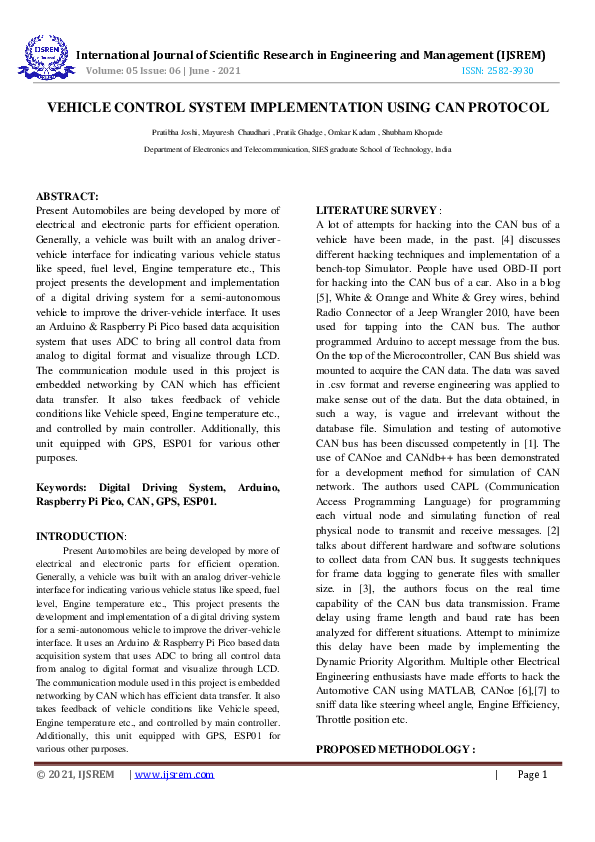 (PDF) Vehicle control system implementationUsing CAN protocol