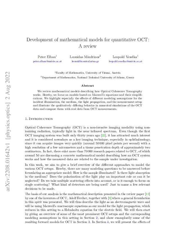 (PDF) Development of mathematical models for quantitative OCT: A review