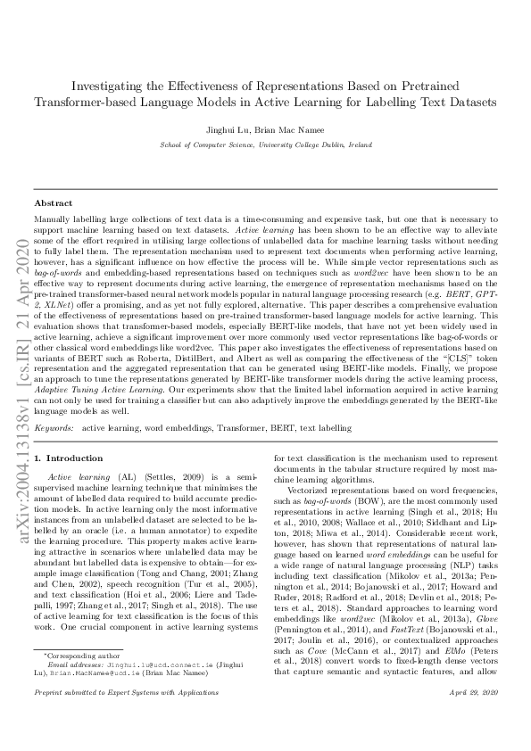 (PDF) Investigating the Effectiveness of Representations Based on Pretrained Transformer-based ...