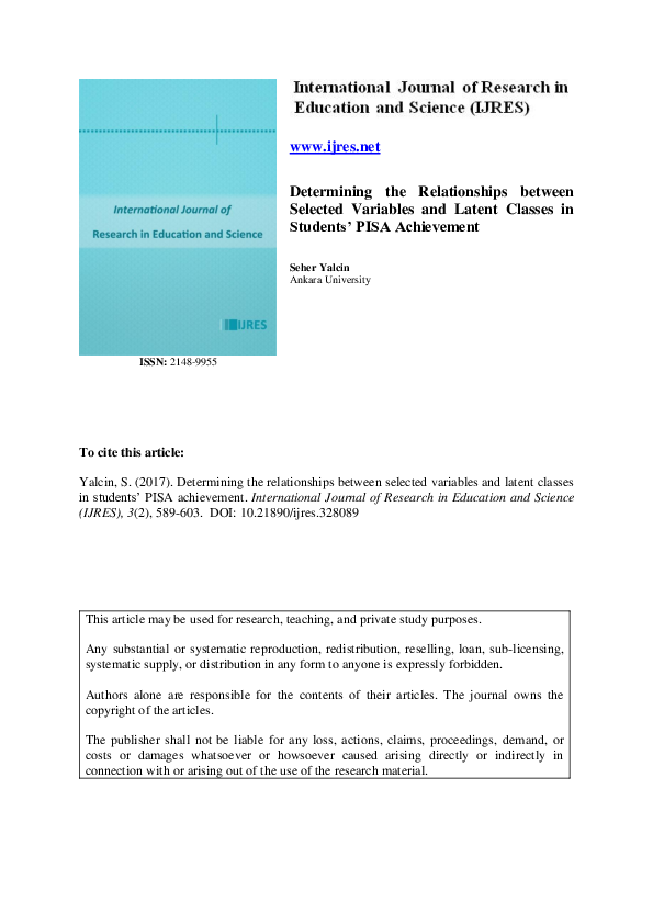(PDF) Determining the Relationships between Selected Variables and Latent Classes in Students ...
