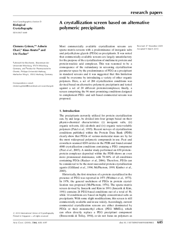 (PDF) A crystallization screen based on alternative polymeric precipitants