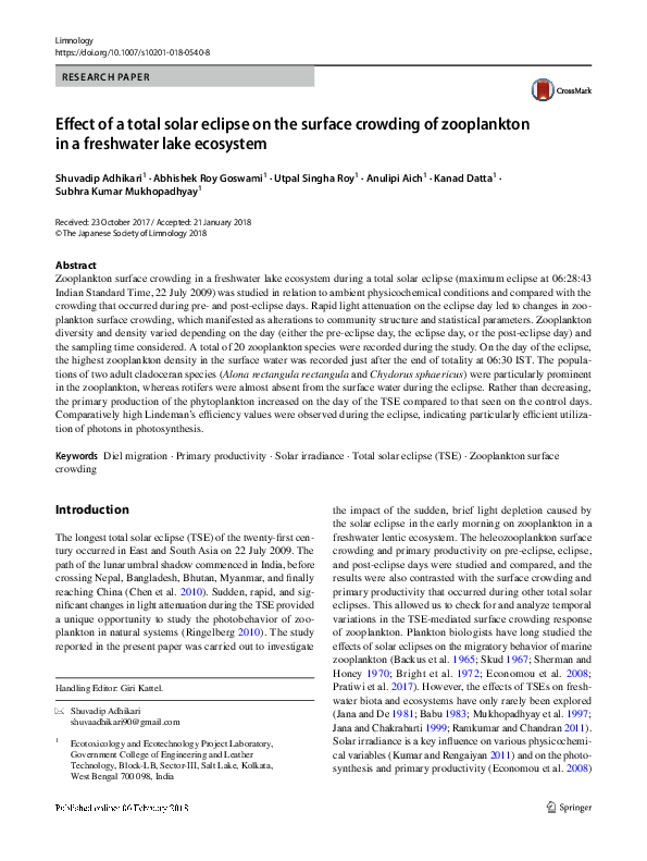 (PDF) Effect of a total solar eclipse on the surface crowding of ...
