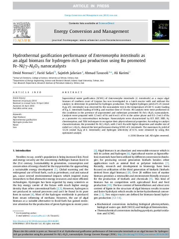 (PDF) Hydrothermal gasification performance of Enteromorpha ...