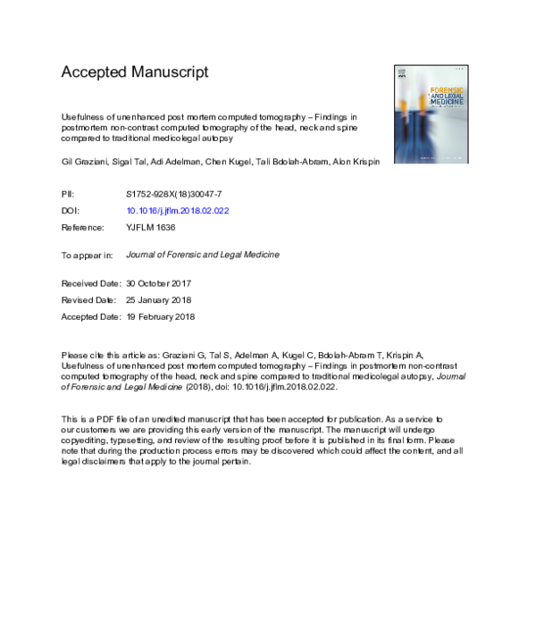 Pdf Usefulness Of Unenhanced Post Mortem Computed Tomography