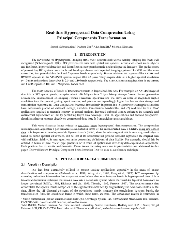 (PDF) Real-time Hyperspectral Data Compression Using Principal Components Transformation