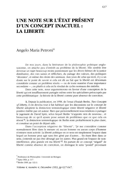 (PDF) Une note sur I'état présent d'un concept inactuel: la liberte