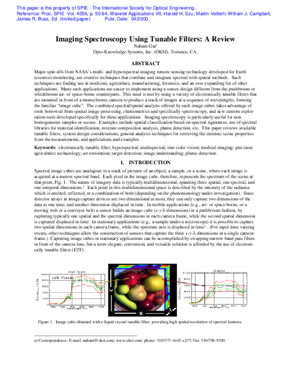 (PDF) Imaging spectroscopy using tunable filters: a review
