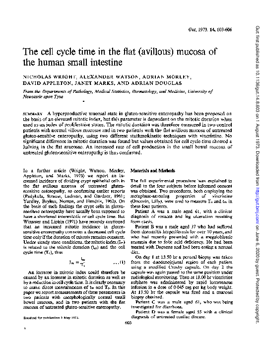 (PDF) The cell cycle time in the flat (avillous) mucosa of the human ...