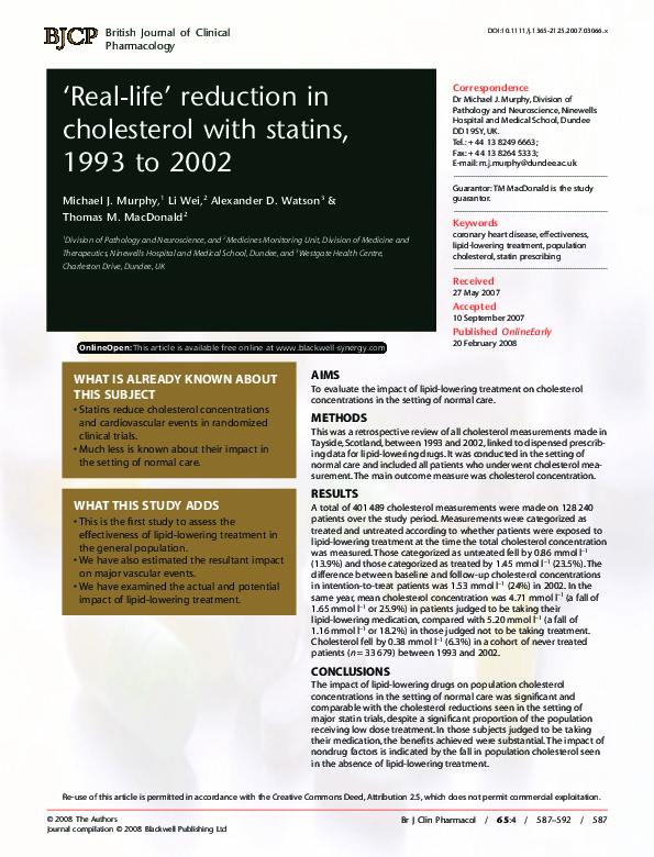 (PDF) ‘Real-life’ reduction in cholesterol with statins, 1993 to 2002