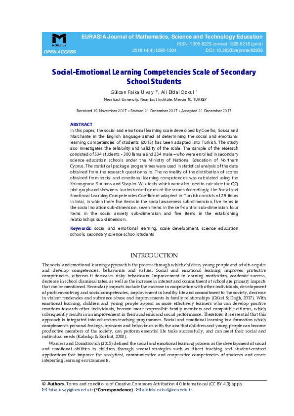 (PDF) Social-Emotional Learning Competencies Scale of Secondary School ...