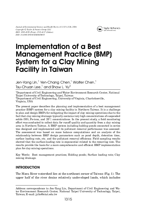 (PDF) Implementation of a Best Management Practice (BMP) System for a ...