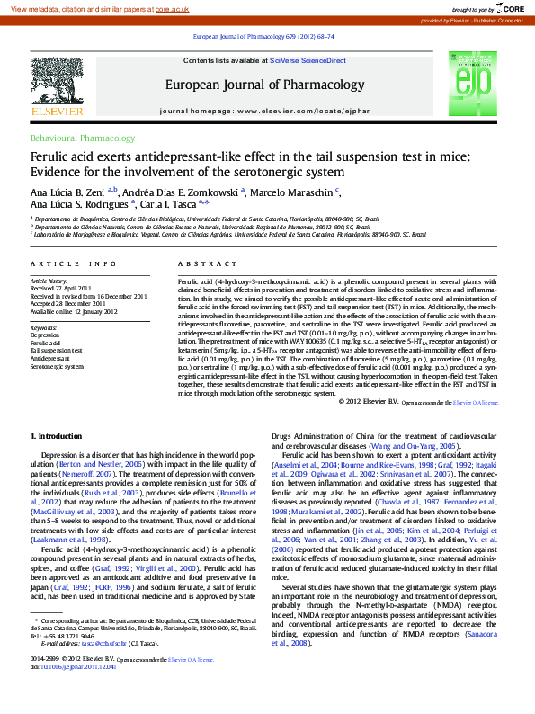 (PDF) Ferulic acid exerts antidepressant-like effect in the tail ...