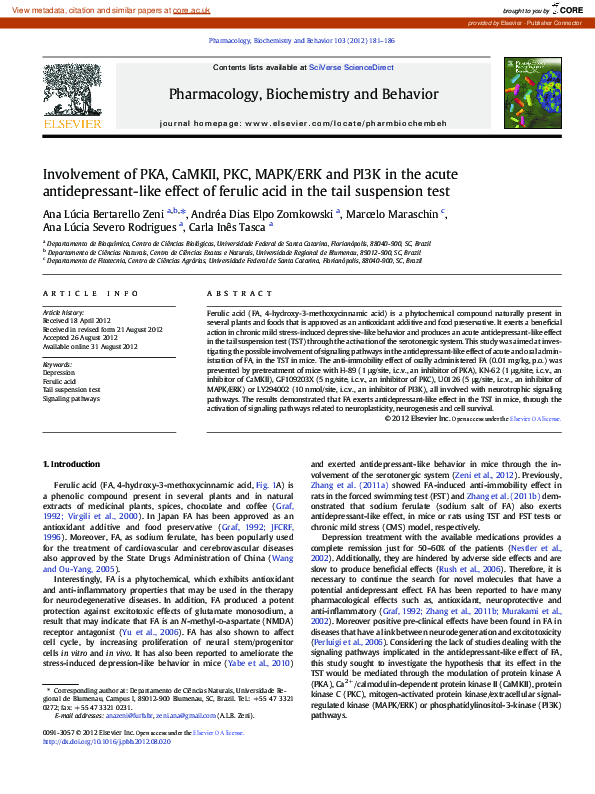 (PDF) Involvement of PKA, CaMKII, PKC, MAPK/ERK and PI3K in the acute ...