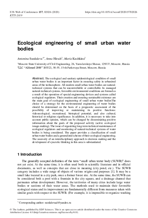 (PDF) Ecological engineering of small urban water bodies