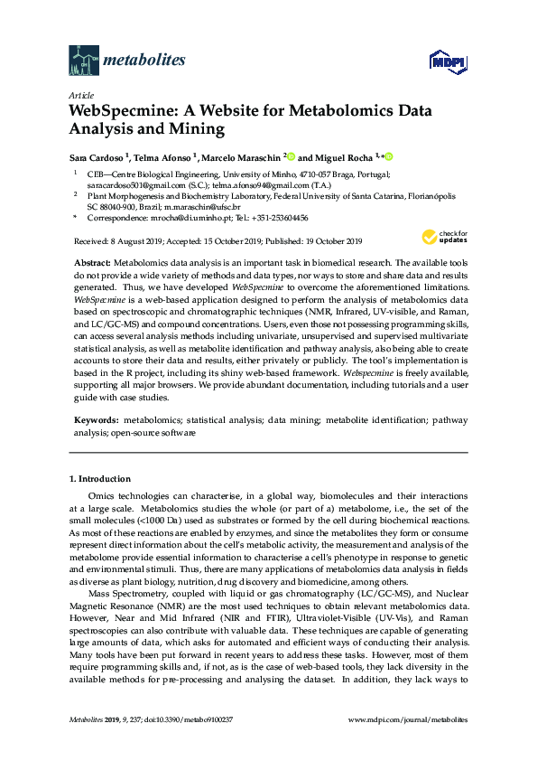 Pdf Webspecmine A Website For Metabolomics Data Analysis And Mining