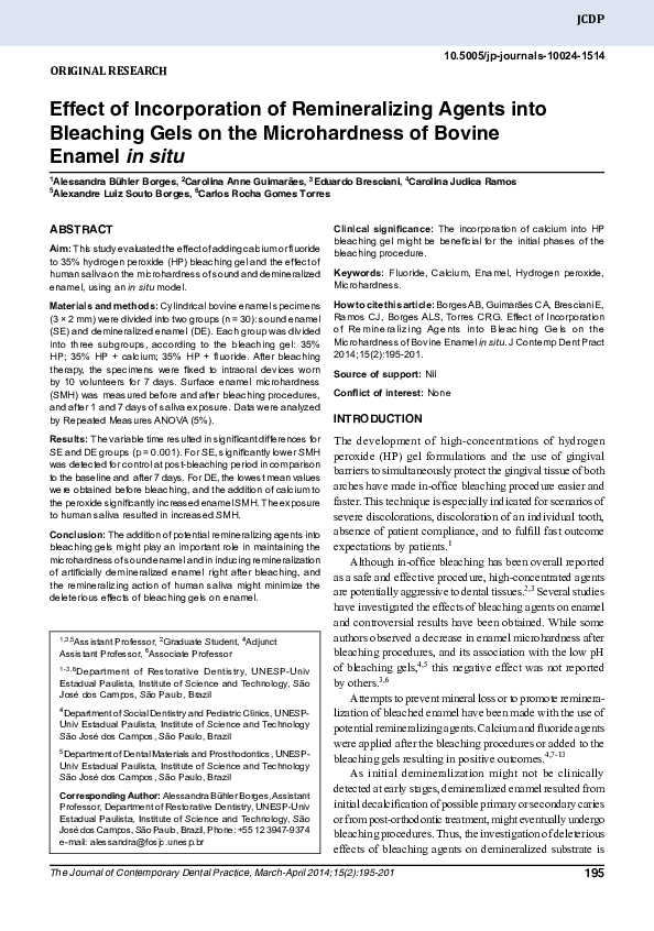 Pdf Effect Of Incorporation Of Remineralizing Agents Into Bleaching