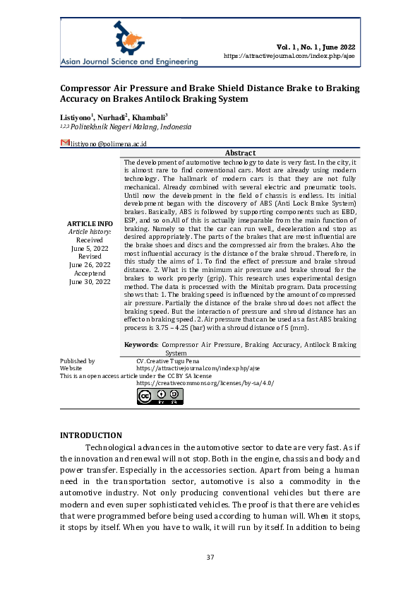(PDF) Compressor Air Pressure and Brake Shield Distance Brake to ...