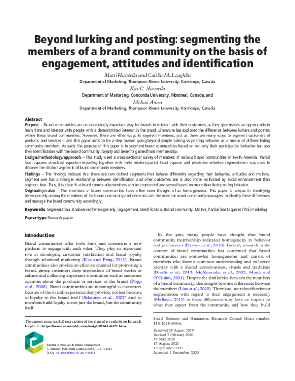 (PDF) Beyond lurking and posting: segmenting the members of a brand ...