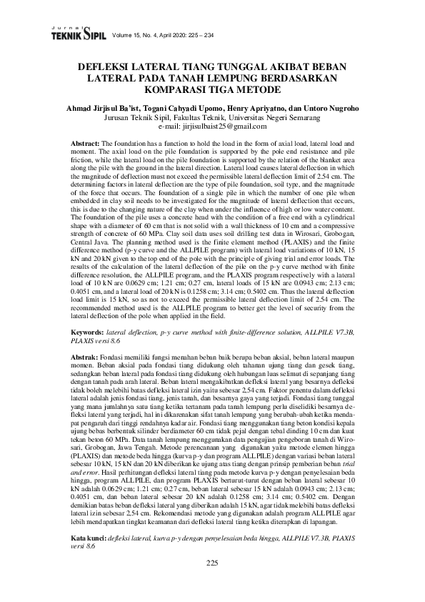 (PDF) Defleksi Lateral Tiang Tunggal Akibat Beban Lateral pada Tanah ...
