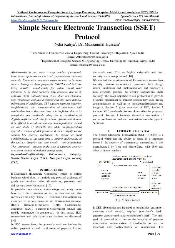 (PDF) Simple Secure Electronic Transaction (SSET) Protocol