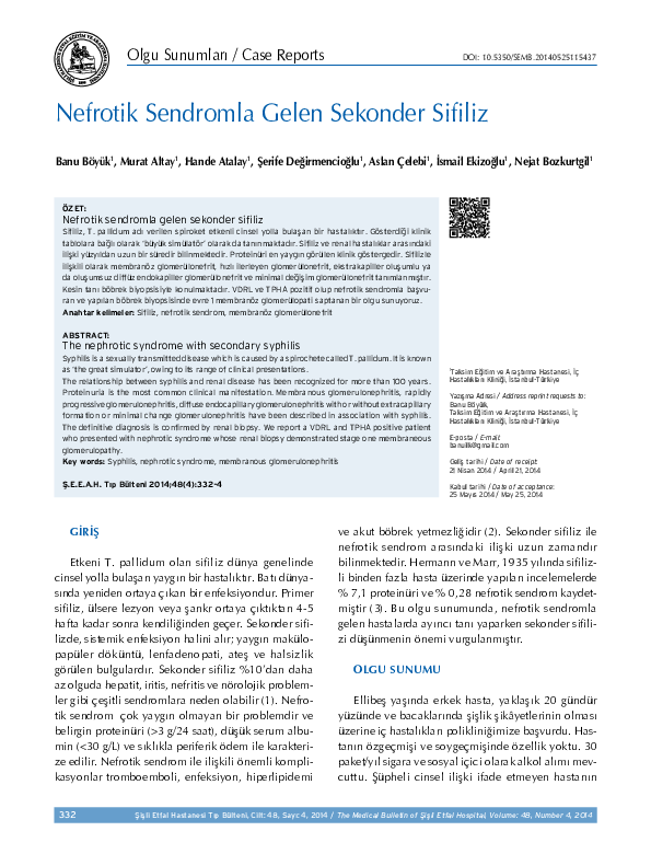 (PDF) Nefrotik sendromla gelen sekonder sifiliz