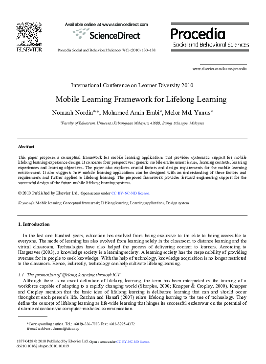 (PDF) Mobile Learning Framework for Lifelong Learning