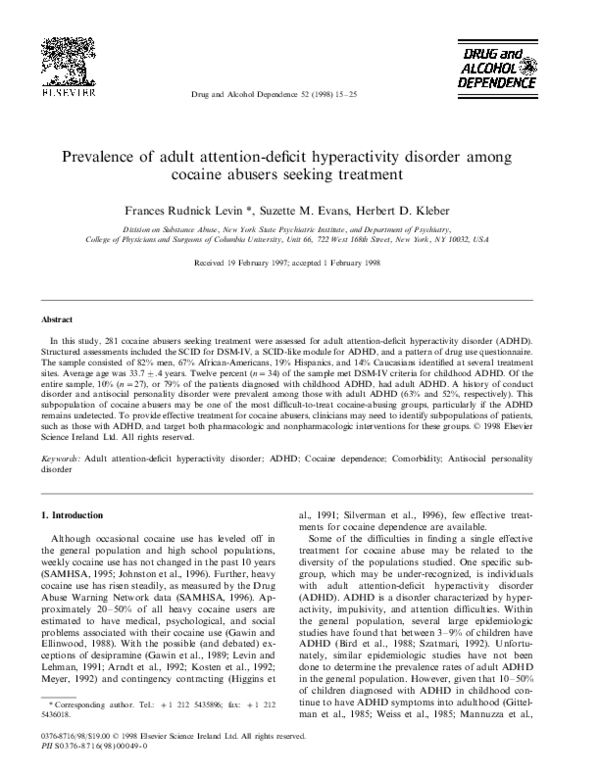 (PDF) Prevalence of adult attention-deficit hyperactivity disorder among cocaine abusers seeking ...