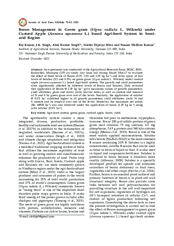 (PDF) Boron Management in Green gram (Vigna radiata L. Wilczek) under ...