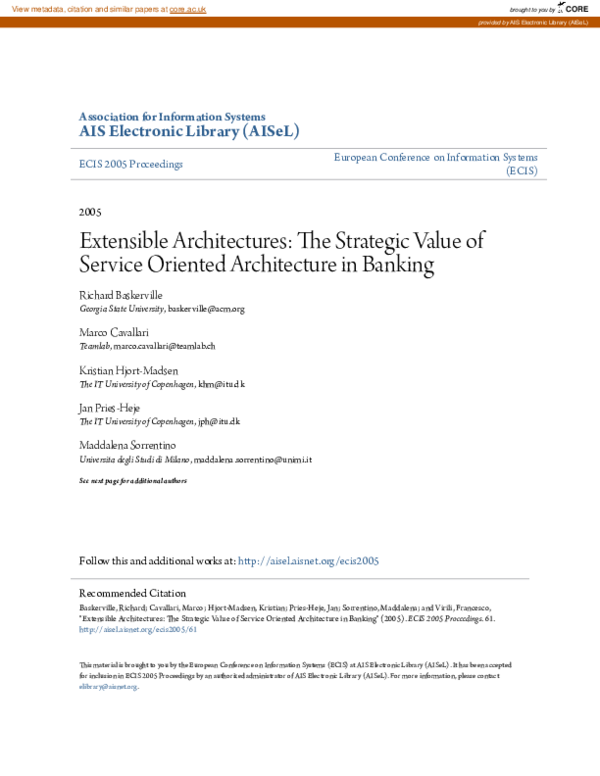 (PDF) Extensible architectures: The strategic value of service-oriented architecture in banking