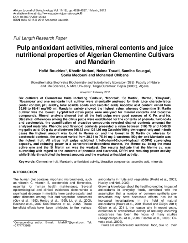 (PDF) Pulp antioxidant activities, mineral contents and juice ...