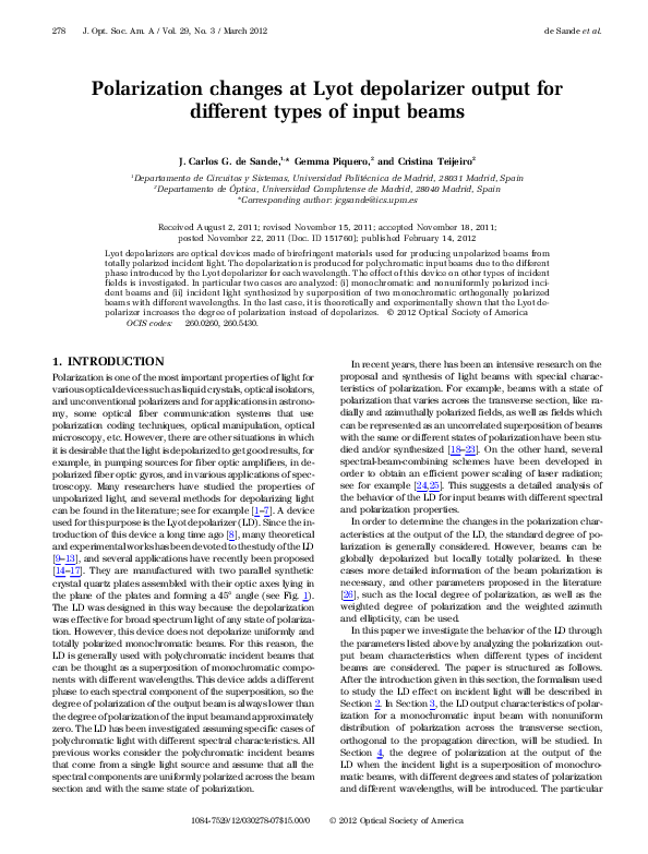(PDF) Polarization changes at Lyot depolarizer output for different ...