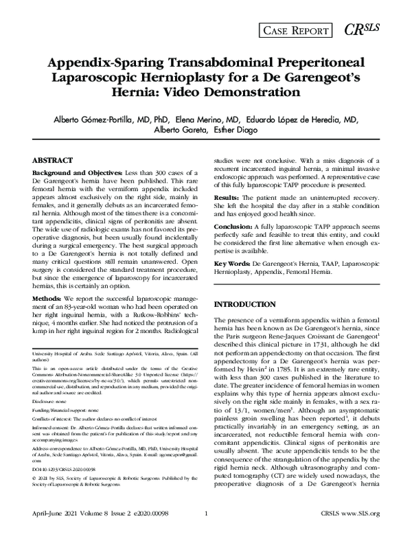 (PDF) Appendix-Sparing Transabdominal Preperitoneal Laparoscopic ...