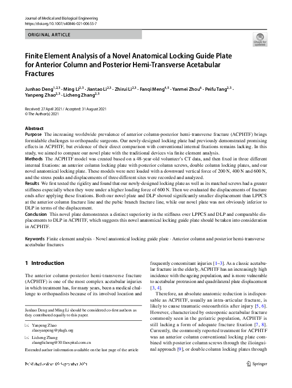 (PDF) Finite Element Analysis of a Novel Anatomical Locking Guide Plate for Anterior Column and ...
