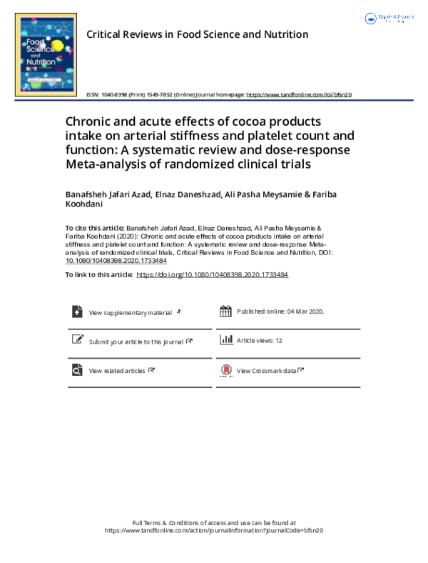 (PDF) Chronic and acute effects of cocoa products intake on arterial ...