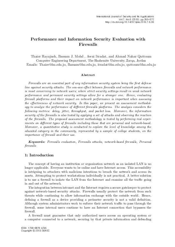Pdf Performance And Information Security Evaluation With Firewalls