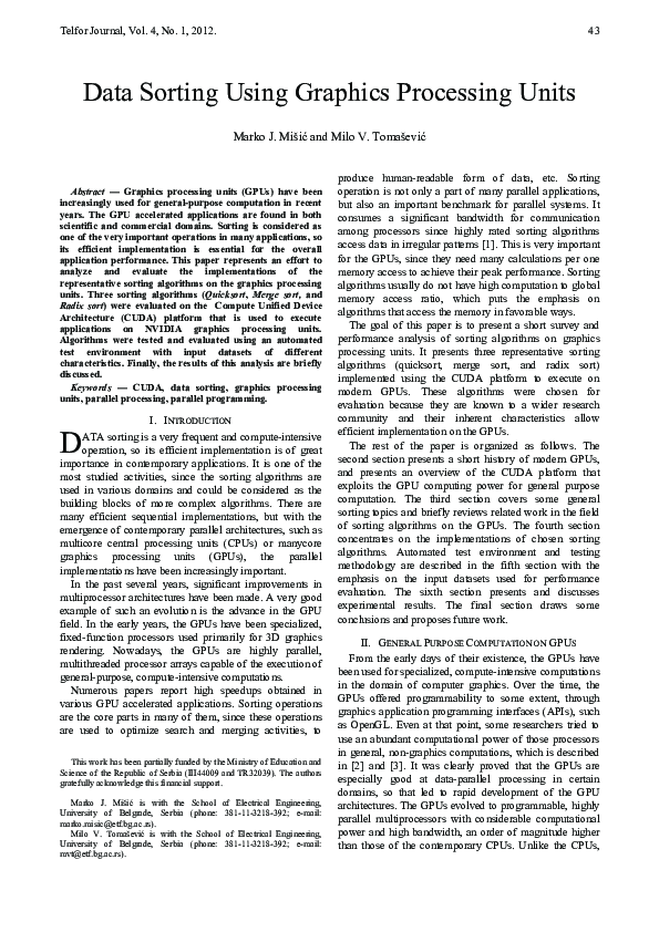 (PDF) Data sorting using graphics processing units
