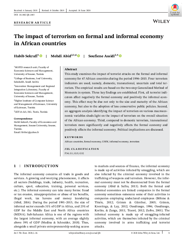 (PDF) The impact of terrorism on formal and informal economy in African ...