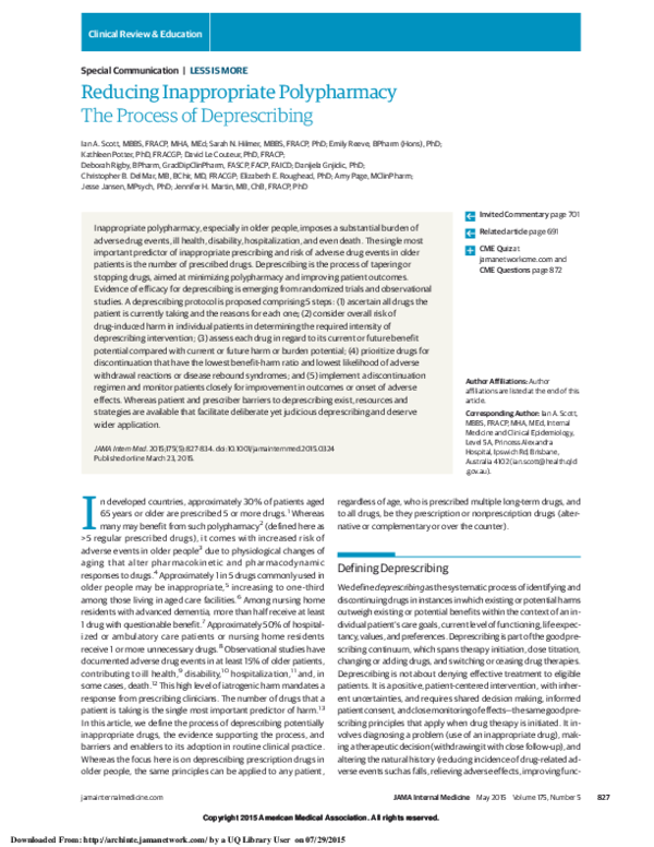 (PDF) Reducing Inappropriate Polypharmacy: The Process of Deprescribing