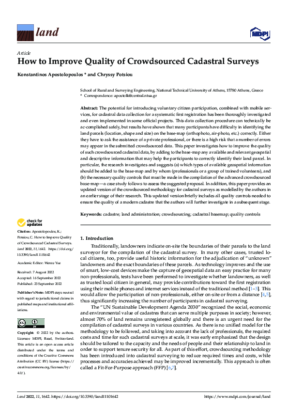 (PDF) How to Improve Quality of Crowdsourced Cadastral Surveys