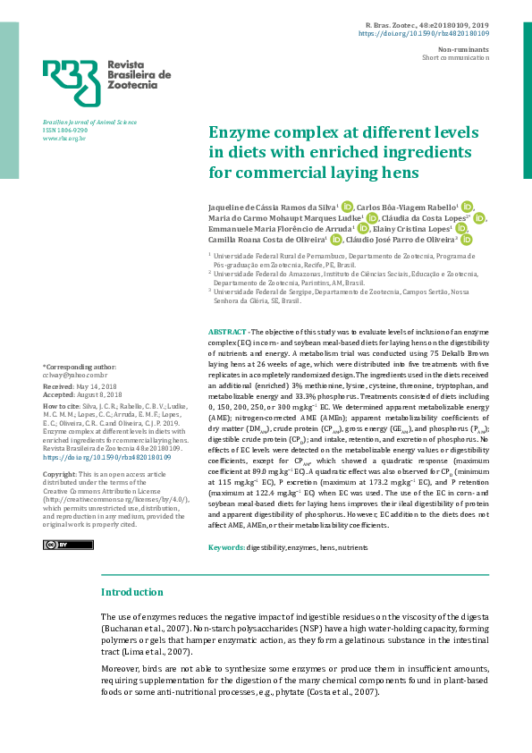 (PDF) Enzyme complex at different levels in diets with enriched ...