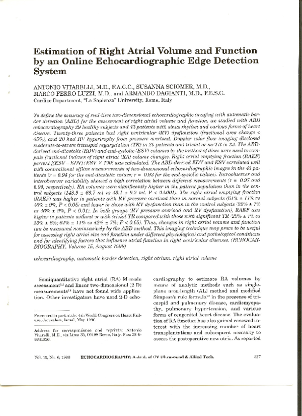 (PDF) Estimation of Right Atrial Volume and Function by an Online ...