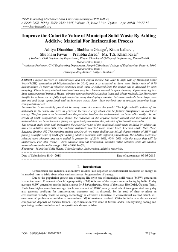 (PDF) Improve the Calorific Value of Municipal Solid Waste By Adding ...