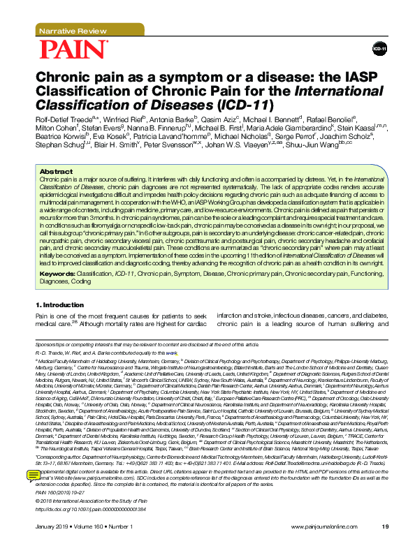 (PDF) Chronic pain as a symptom or a disease: the IASP Classification ...
