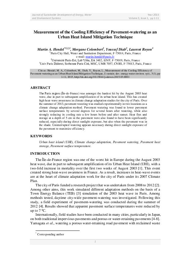 (PDF) Measurement of the Cooling Efficiency of Pavement-Watering as an ...