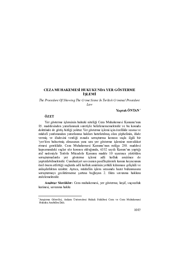 (PDF) Ceza Muhakemesi Hukukunda yer gösterme işlemi