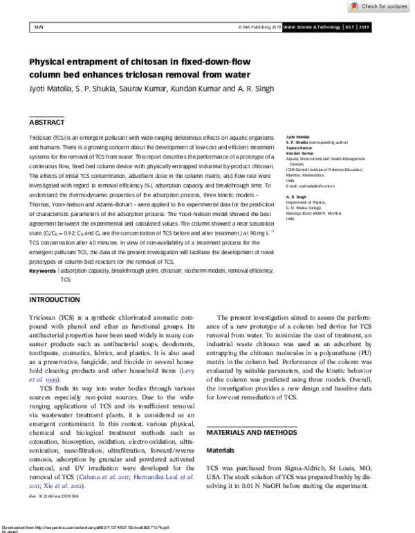 (PDF) Physical entrapment of chitosan in fixed-down-flow column bed ...