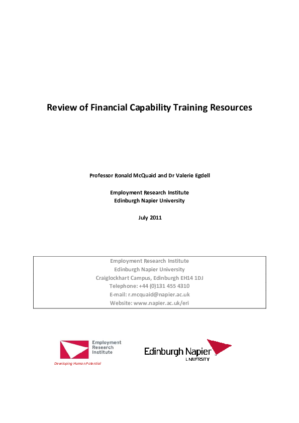 (PDF) Review of Financial Capability Training Resources | Ronald ...
