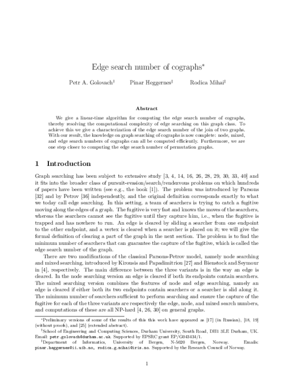 (PDF) Edge search number of cographs