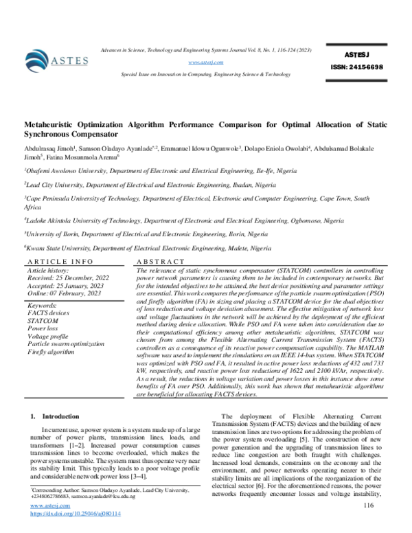 (PDF) Metaheuristic Optimization Algorithm Performance Comparison for Optimal Allocation of ...