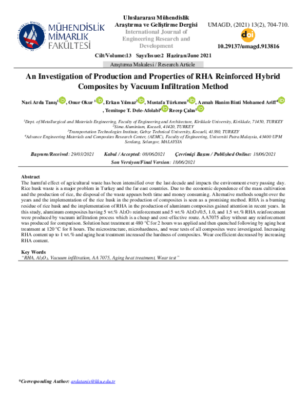 (PDF) An Investigation of Production and Properties of RHA Reinforced ...